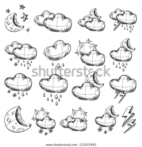 Weather Icons Collection Hand Drawing Sketch Stock Vector (Royalty Free ...