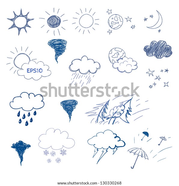 Weather Icons Set Hand Drawn Sketch Stock Vector (Royalty Free) 130330268