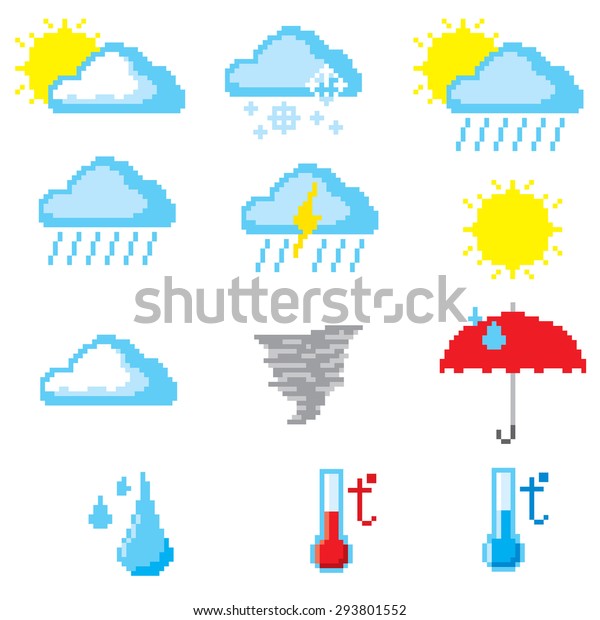 Weather Icons Set Pixel Art Old 스톡 벡터(로열티 프리) 293801552 | Shutterstock