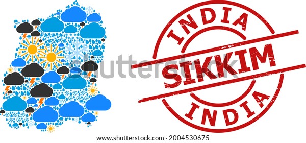 Weather Mosaic Map Sikkim State Distress Stock Vector (Royalty Free ...