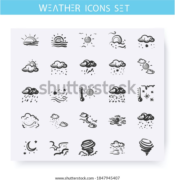 Weather Types Icons Set Hand Drawn Stock Vector (Royalty Free) 1847945407