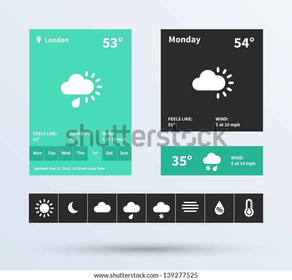 Weather Widget Ui Set Beautiful Components Stock Vector (Royalty Free ...