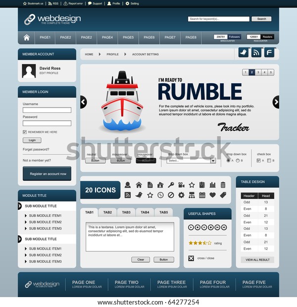 Web Website Element Design Template Blue: เวกเตอร์สต็อก (ปลอดค่า ...