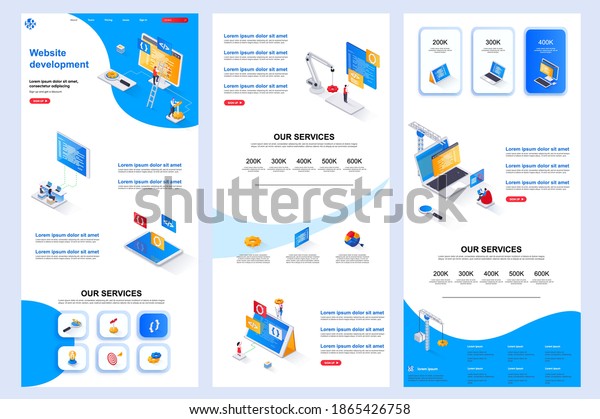 Website Development Isometric Landing Page Full Stock Vector (Royalty ...