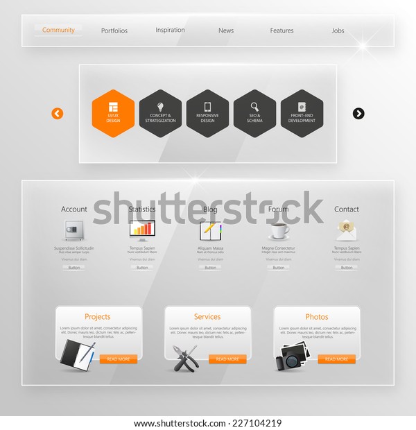 Website Template Glass Transparent Minimalistic Design Stock Vector ...