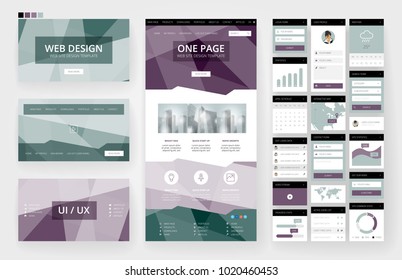 Vektor Stok Website Template One Page Design Headers (Tanpa Royalti ...