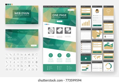 Vektor Stok Website Template One Page Design Headers (Tanpa Royalti ...