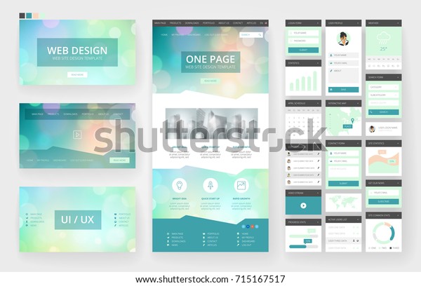 Website template, one page design, headers and interface elements ...