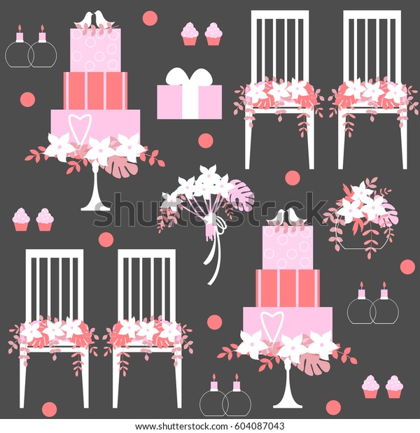 Wedding Cake Chairs Flowers Gift Vector Stock Vector (Royalty Free ...