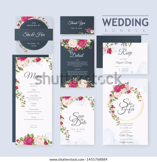 Wedding Card Set Template Beautiful Floral Stock Vector (Royalty Free ...