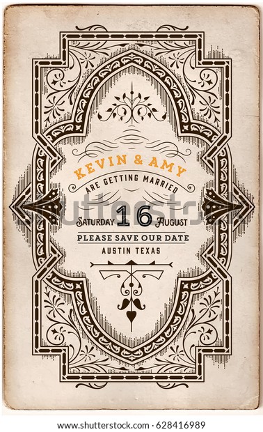 Wedding Card Western Style Stock Vector (Royalty Free) 628416989