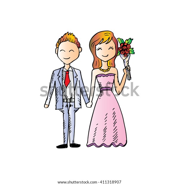 Wedding Couple Hand Drawing Illustration Stock Vector (Royalty Free ...