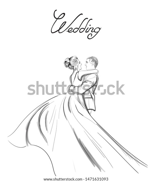 Wedding Couple Vector Line Art Lovely Stock Vector (Royalty Free ...