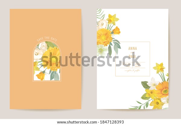 Wedding Floral Vector Card Yellow Spring Stock Vector (Royalty Free ...