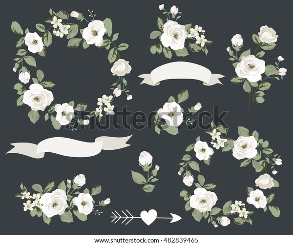 Wedding Graphic Set Flowers Floral Wreathbannerarrowflower Stock Vector ...