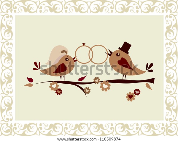 Wedding Invitation Birds Holding Two Rings Stock Vector (Royalty Free ...