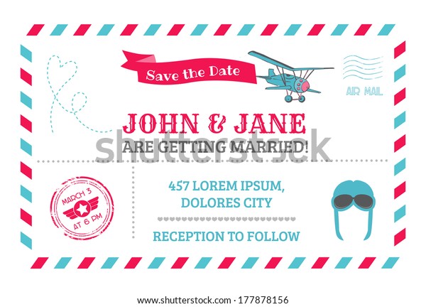 Wedding Invitation Card Airplane Theme Vector Stock Vector (Royalty ...