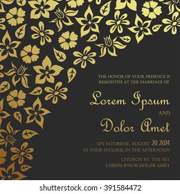 Wedding Invitation Card Dark Background Golden Stock Vector (Royalty ...