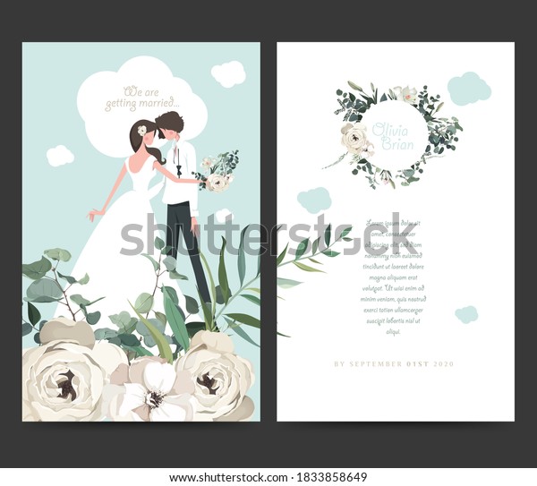 Wedding Invitation Card Design Drawing Bride Stock Vector (Royalty Free ...