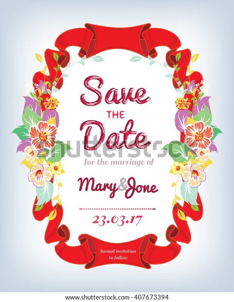 Wedding Invitation Card Flower Border Ribbons Stock Vector (Royalty ...