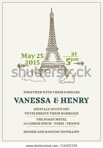 Wedding Invitation Card Paris Theme Vector Stock Vector (Royalty Free ...