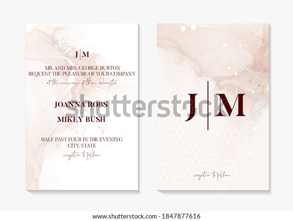 Wedding invitation card set, beige texture save the date card. Ivory ...