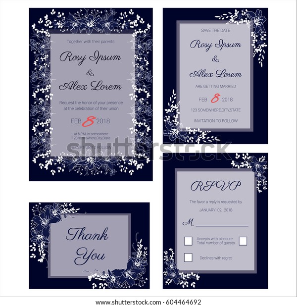 Wedding Invitation Card Template Blue Color Stock Vector (Royalty Free ...
