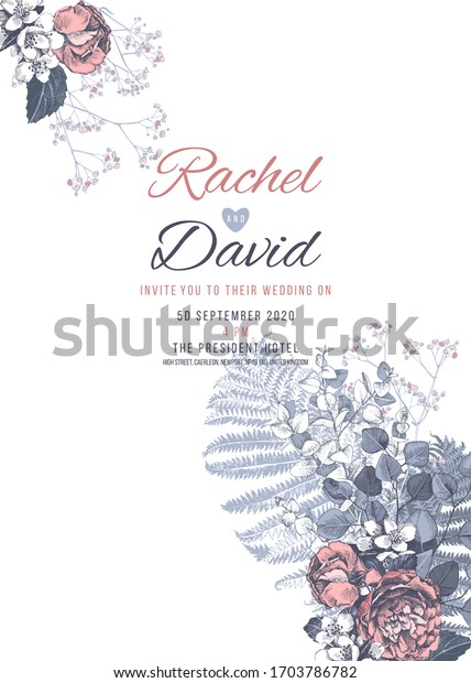 Wedding Invitation Design Hand Drawn Floral Stock Vector (Royalty Free ...