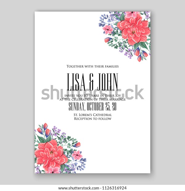 Wedding Invitation Floral Vector Printable Card: เวกเตอร์สต็อก (ปลอดค่า ...