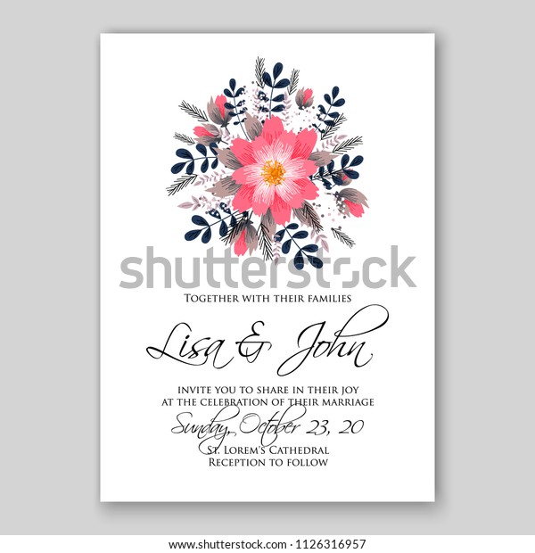 Wedding Invitation Floral Vector Printable Card: เวกเตอร์สต็อก (ปลอดค่า ...