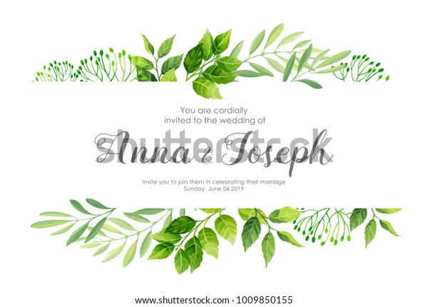 Wedding Invitation Green Leafs Border Vector Stock Vector (Royalty Free ...
