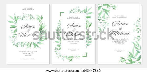 Wedding Invitation Green Leaves Border Floral Stock Vector (Royalty ...