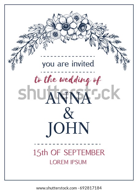 Wedding Invitation Hand Drawn Flower Sketch Stock Vector (Royalty Free ...