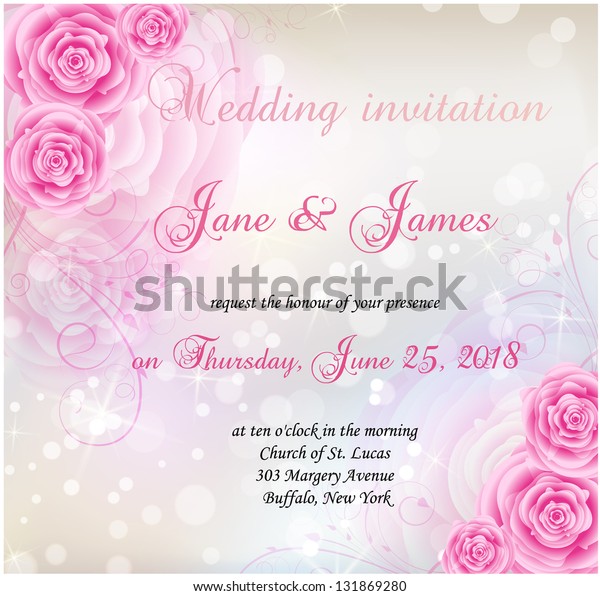 Wedding Invitation Pink Roses Background Floral Stock Vector (Royalty ...