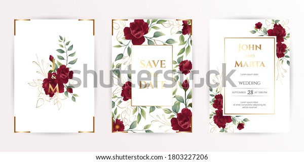 Wedding Invitation Set Card Red Flowers Stock Vector (Royalty Free ...