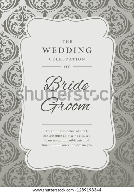Wedding Invitation Template Silver Floral Damask Stock Vector (Royalty ...