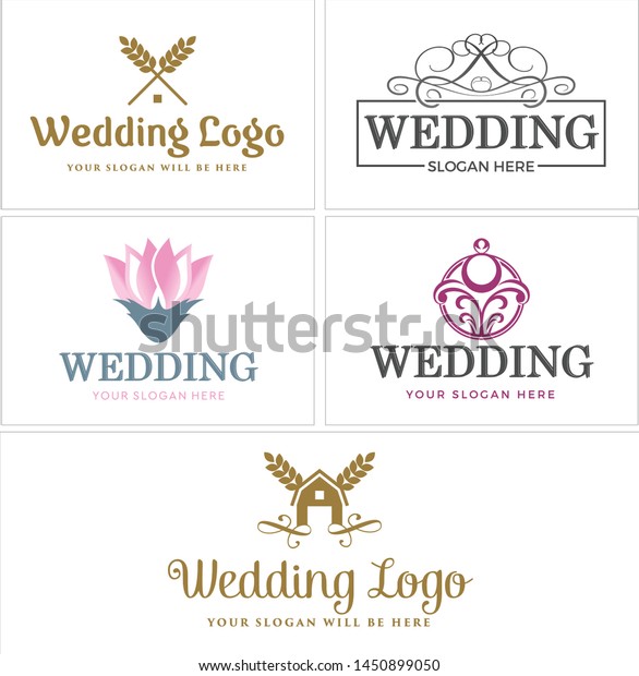 Wedding Logo Design Pink Flower Line Stock Vector (Royalty Free ...