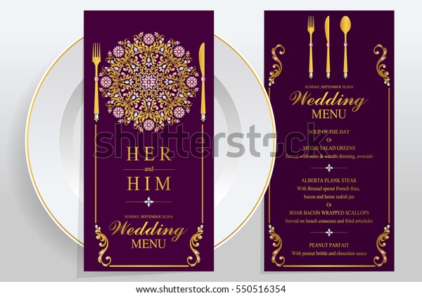 Wedding Menu Card Templates Gold Patterned Stock Vector (Royalty Free ...