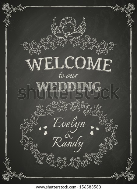 Wedding Poster On Black Chalkboard Stock Vector (Royalty Free) 156583580