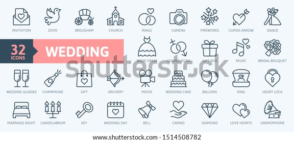 Wedding Thin Line Web Icon Set Stock Vector (Royalty Free) 1514508782