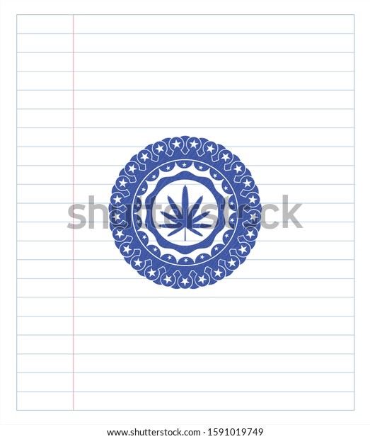 Weed Leaf Icon Pen Draw Blue Stock Vector (Royalty Free) 1591019749 ...