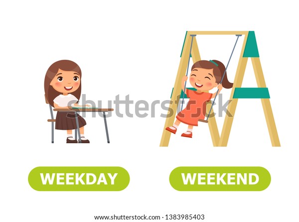 Weekday Weekend Antonyms Word Card Vector 库存矢量图（免版税）1383985403