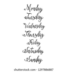 Handwritten Week Days Modern Brush Calligraphy Stock Vector (Royalty ...