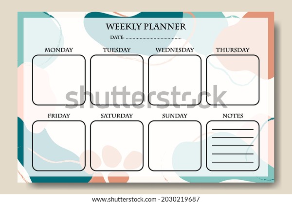 Weekly Planner Abstract Pastel Shape Printable Stock Vector (Royalty ...