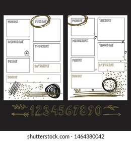 Weekly Planner Blank Template Sunday Monday Stock Vector (Royalty Free ...