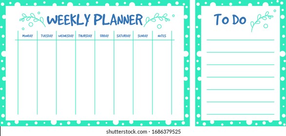 Weekly Planner Blue Design Template Vector Stock Vector (Royalty Free ...