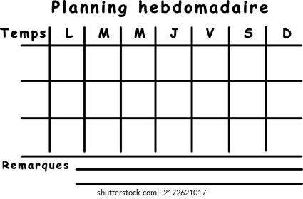 Weekly Planner French Blank Template Vector Stock Vector (Royalty Free ...