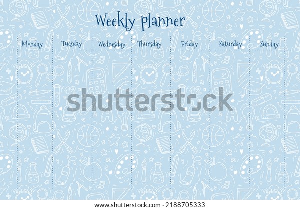 Weekly Planner Kids On Doodle Blue Stock Vector (Royalty Free ...