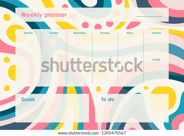 Weekly Planner Template Organiser Schedule Place Stock Vector (Royalty ...