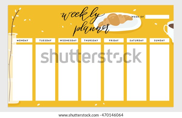 Weekly Planner Template Organizer Schedule Vector Stock Vector (Royalty ...